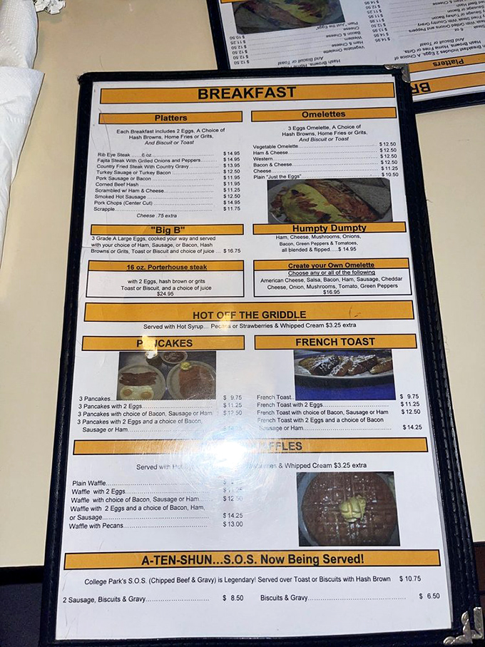 The menu reads like a love letter to American breakfast classics&mdash;where decisions between the "Big B" and "Humpty Dumpty" feel monumentally important.