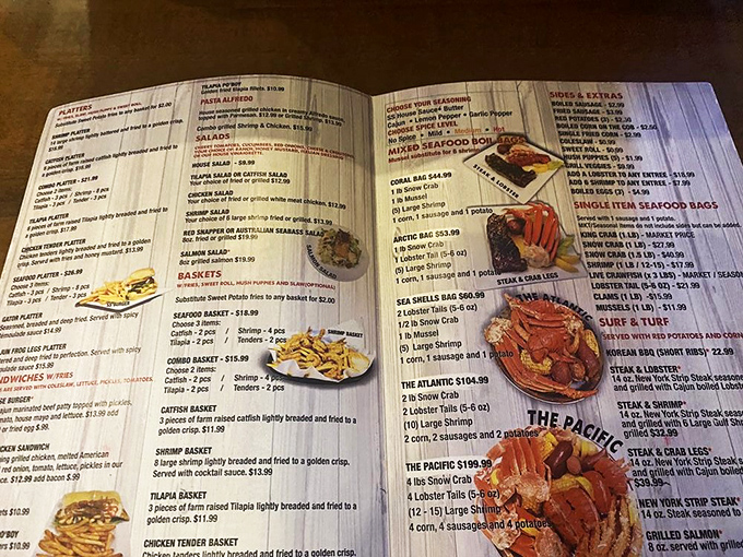 This menu isn't just reading material&mdash;it's a treasure map. X marks the spot where seafood dreams come true, from "The Atlantic" to "The Pacific."
