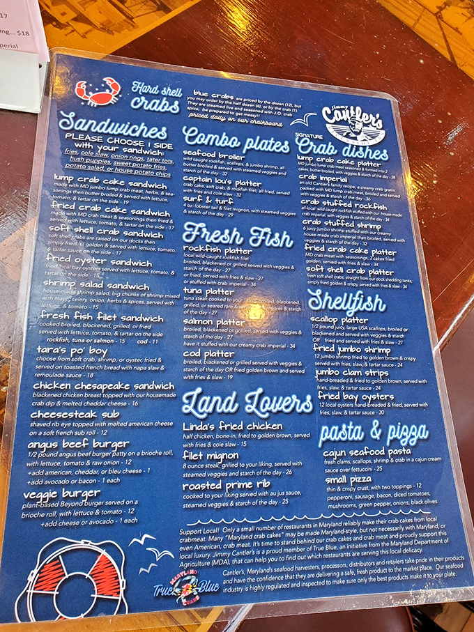 This menu isn't just a list of dishes&mdash;it's a maritime treasure map. Notice how "crab" appears in almost every section? That's no accident.