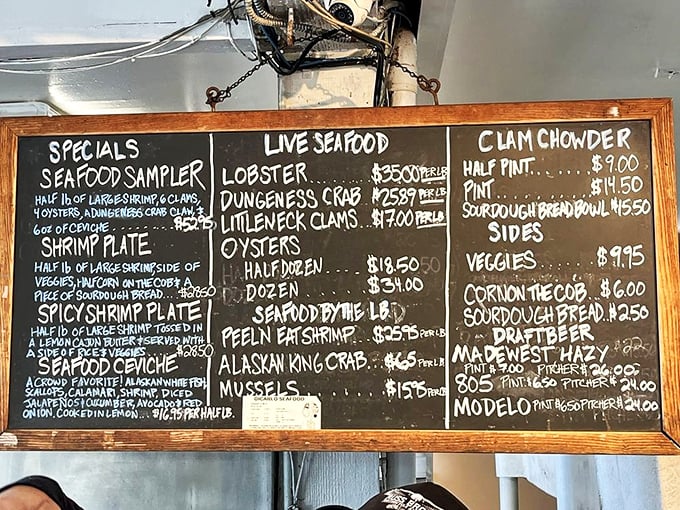 The chalkboard menu at Neptune's Net reads like poetry to seafood lovers. Decisions, decisions&mdash;all of them delicious.
