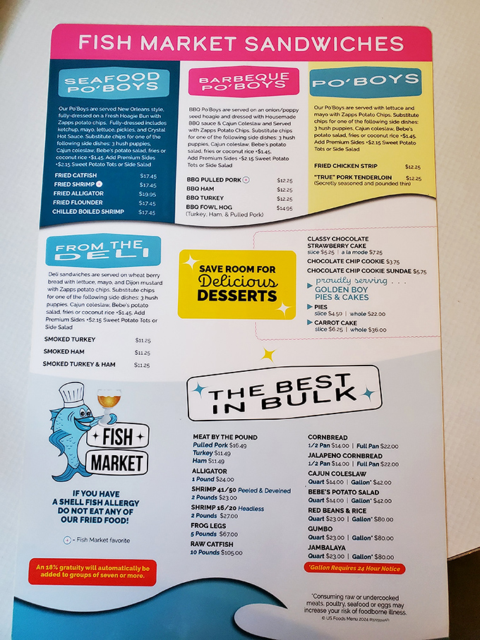 This menu is basically a roadmap to happiness. Notice how they proudly warn about shellfish allergies&mdash;they're serious about their seafood game.