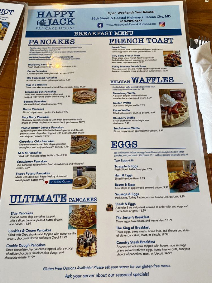 The menu reads like a love letter to breakfast enthusiasts&mdash;each description promising a journey to pancake paradise.