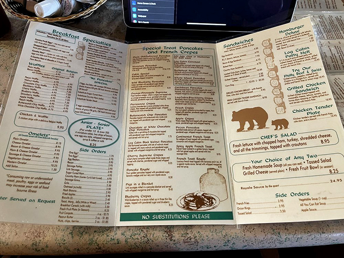 This menu isn't just a list of options&mdash;it's a roadmap to breakfast nirvana with a bear silhouette guiding the way.