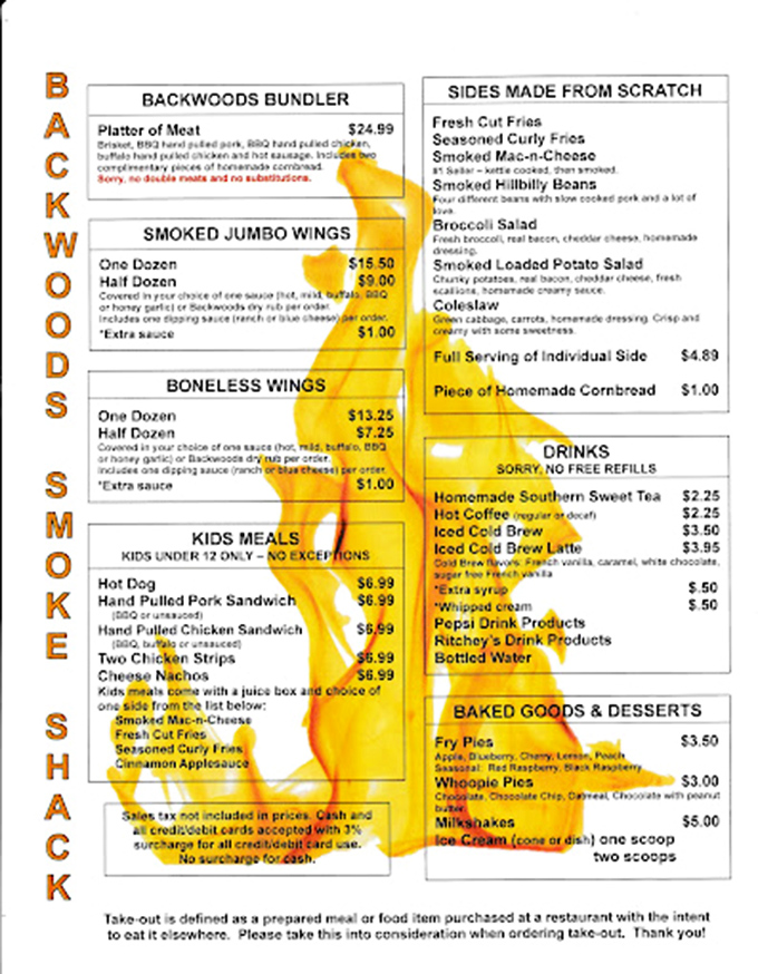 The menu board &ndash; where life-altering decisions are made daily. Pro tip: when in doubt, order the Backwoods Bundler.
