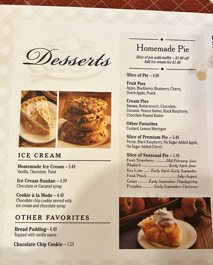 The dessert menu reads like poetry for the sweet-toothed. From fruit pies to cream pies, it's the kind of selection that makes decision-making a delicious dilemma.
