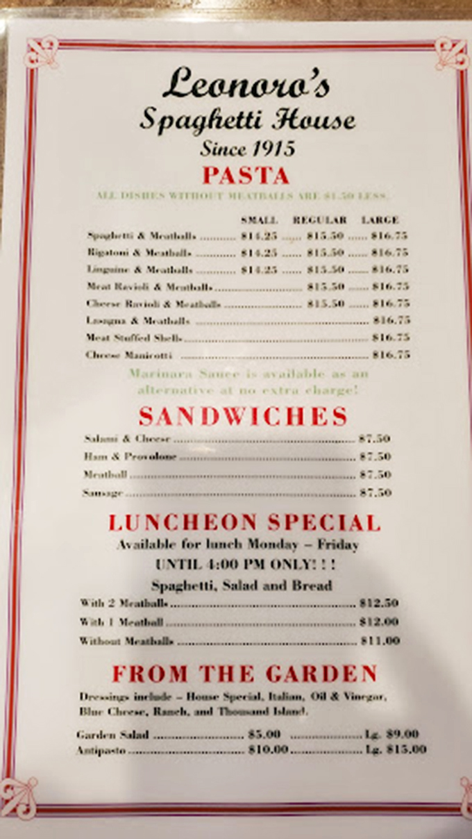 A menu that hasn't changed because it doesn't need to. When you've perfected pasta for generations, why mess with success?