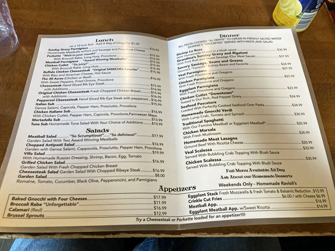 A menu that reads like a love letter to Italian-American classics. No molecular gastronomy here&mdash;just the greatest hits album of comfort food.