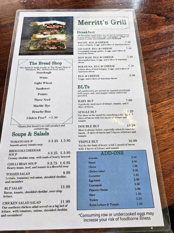 This menu reads like a love letter to simplicity. Notice how the BLT description doesn't need fancy adjectives&mdash;when you're the best, you know it.