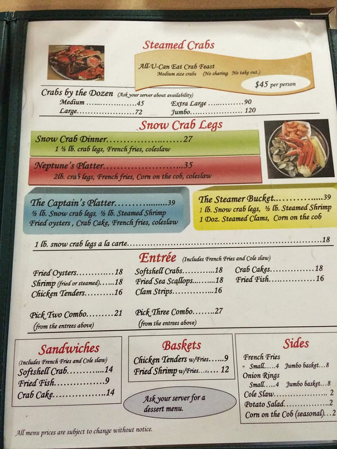 A menu that cuts right to the chase: crab, crab, and more crab. Like a roadmap to happiness with various delicious detours.