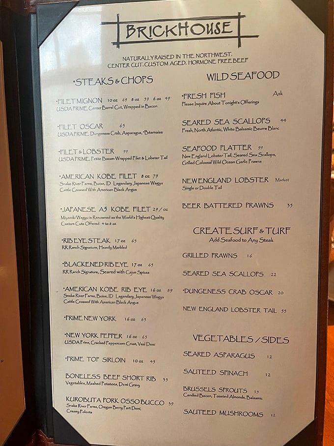 This menu isn't just a list&mdash;it's a roadmap to carnivorous bliss. The ribeye entry deserves its own spotlight and standing ovation. 