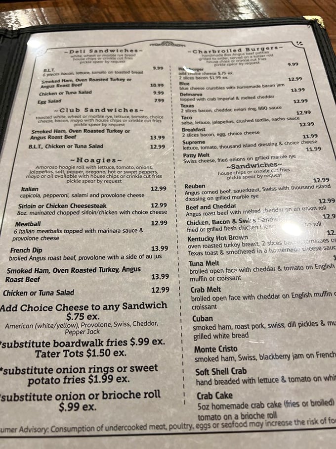 A menu that reads like a love letter to American classics. Emmy's offers everything from hearty hoagies to the legendary Delmarva burger with crab imperial.