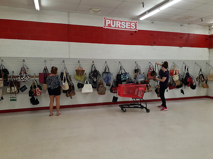The wall of handbags &ndash; where yesterday's designer splurges await their second act with new owners who appreciate vintage style.
