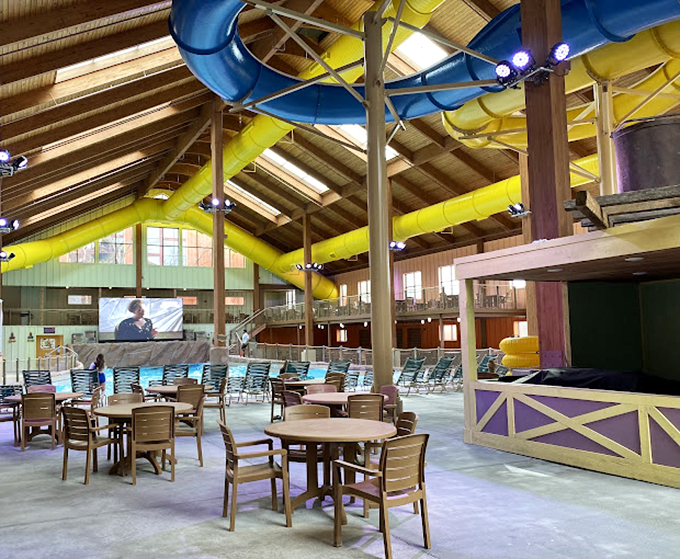 Those tables aren't just for eating &ndash; they're front-row seats to the symphony of splashes and squeals echoing through the rafters above.