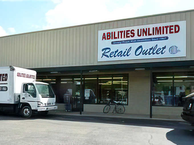 Abilities Unlimited's storefront promises a world of second chances inside. Where one person's "no longer needed" becomes your "just what I wanted!"