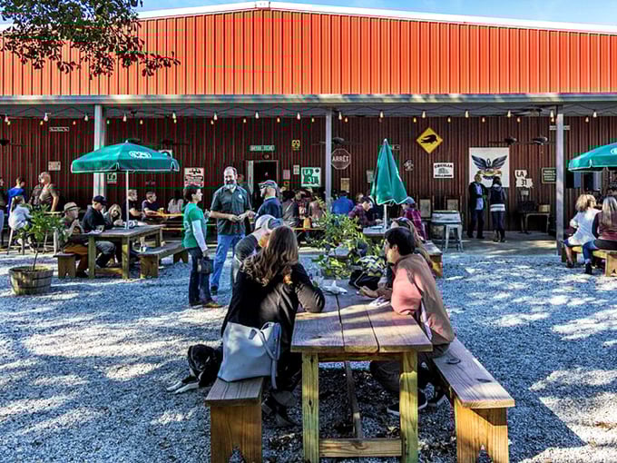Arnaudville's creative spirit shines at this bustling outdoor gathering spot, where cold drinks and warm conversations flow freely.