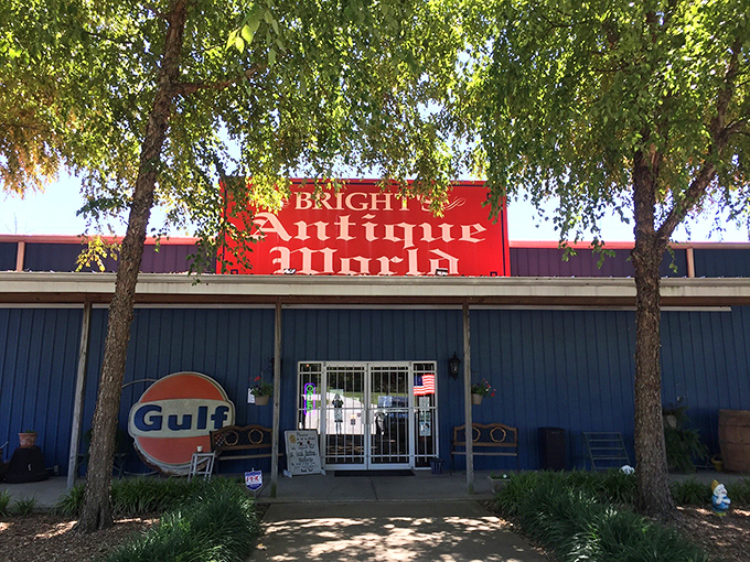 Bright's Antique World doesn't mess around with that Gulf Oil sign &ndash; it's saying "pull over, because this treasure stop is worth your time!"