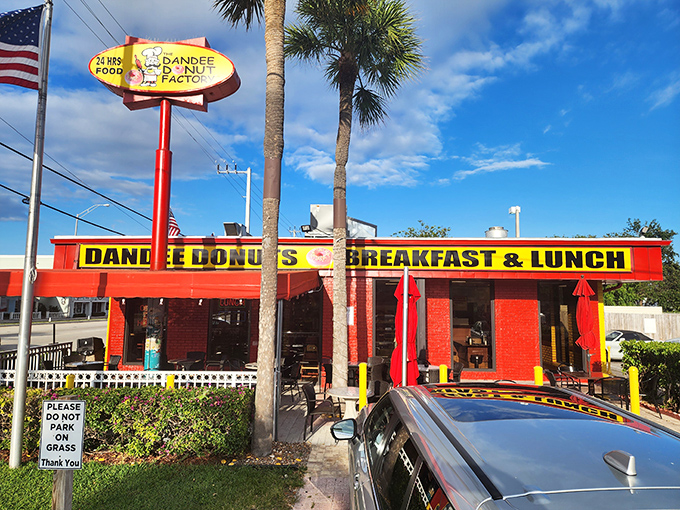 Dandee's bold red building stands out like a sugary beacon. It's the donut equivalent of a neon "Open" sign for your appetite.
