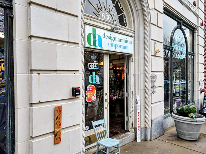 Design Archives' historic entrance feels like stepping into a time machine. Vintage shopping with architectural character!