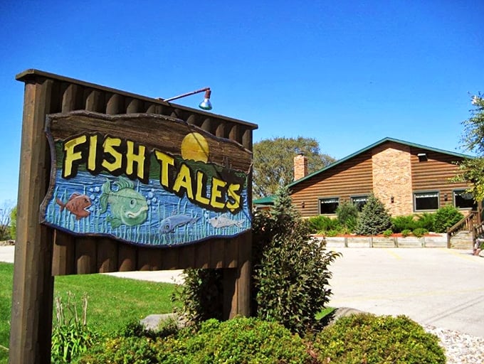 Fish Tales: When your restaurant sign looks like it belongs in a storybook, you know you're in for a treat. Rustic charm with a side of fish!