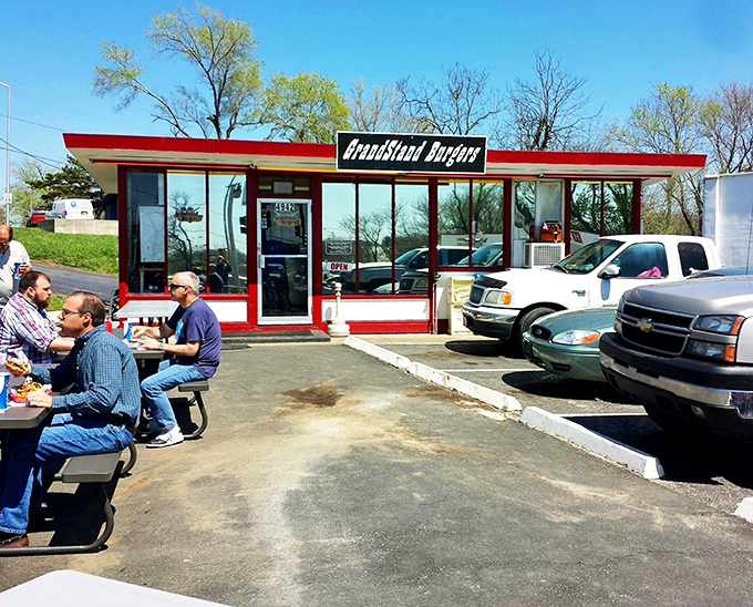 Grandstand Burgers looks like it was plucked from a simpler time. Those picnic tables have witnessed countless burger-induced smiles.