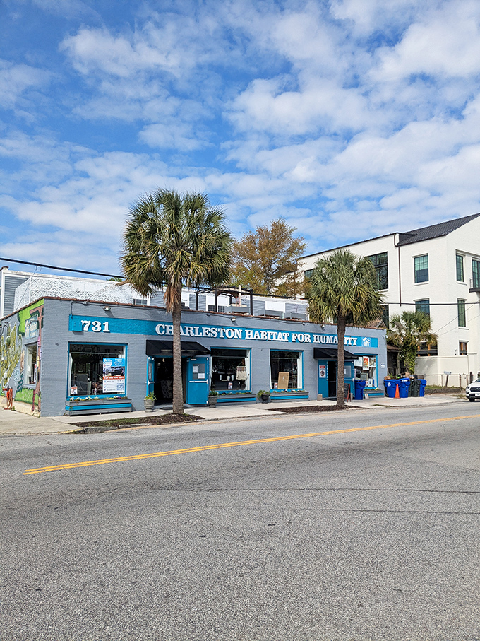 The Charleston Habitat ReStore's cheerful blue building stands like a beacon of hope for both your home renovation dreams and your strained budget.
