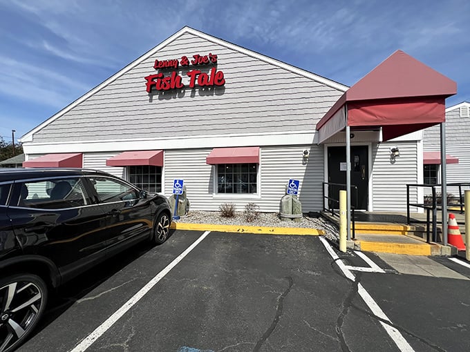 Lenny & Joe's crisp white exterior and red awnings – like the culinary equivalent of a lighthouse guiding hungry sailors home.