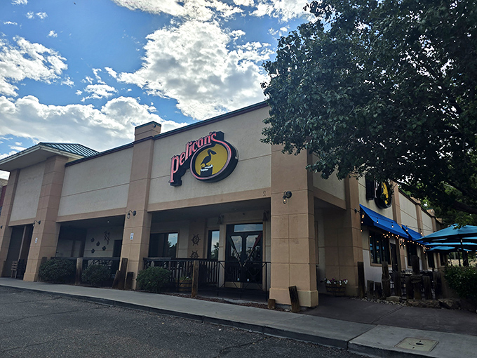 Pelican's stands proudly with its cheerful blue awnings&mdash;a beacon of hope for landlocked seafood lovers. No ocean required!