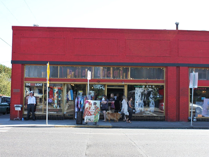 That blazing red building is Red Light Clothing Exchange's signature statement. Like a fashionable beacon calling all vintage lovers home to Hawthorne Boulevard.