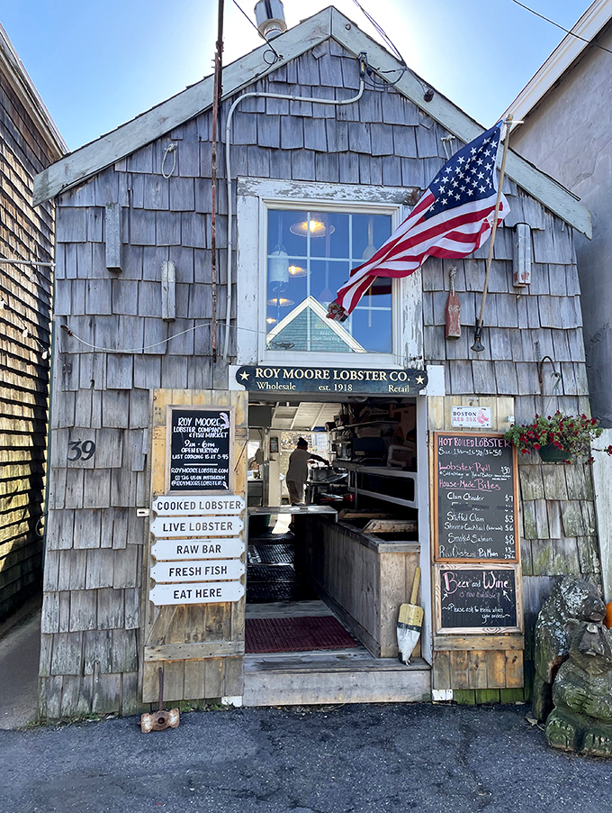 At Roy Moore's, that weathered sign isn't vintage decor&mdash;it's earned its patina through decades of saltwater and satisfaction.