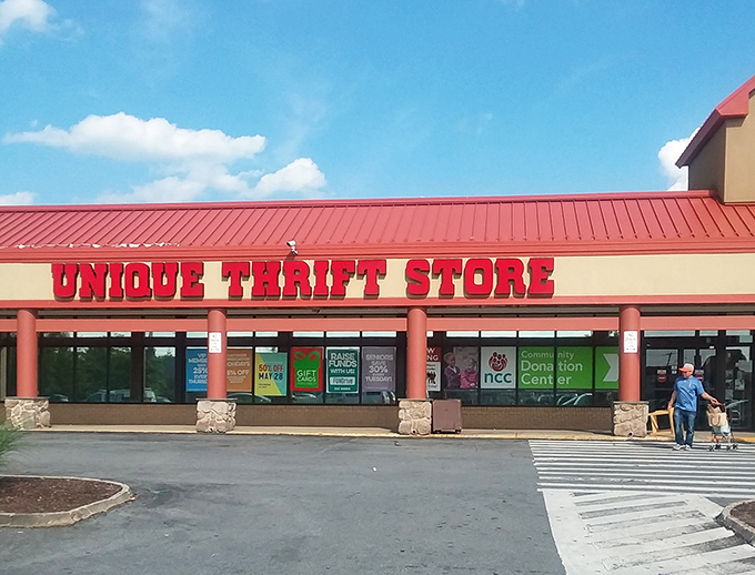 Red awnings and bright signage &ndash; the retail equivalent of rolling out the discount carpet.