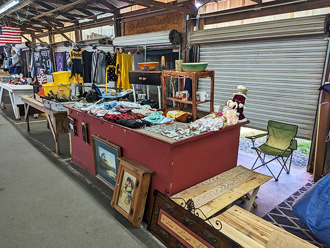Various merchandise line the walkways at Anderson Jockey, where shopping becomes a journey through decades of American pop culture.