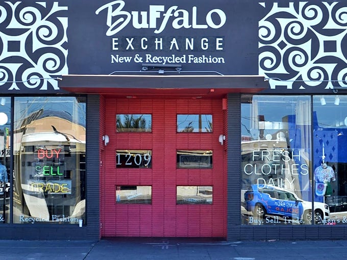 The red door at Buffalo Exchange might as well be labeled "Portal to Cooler Versions of Yourself." Fresh clothes daily isn't just a promise!