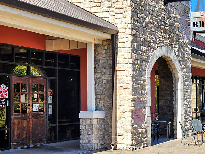 The hanging metal BBQ sign isn't just decoration&mdash;it's a bat signal for hungry carnivores across Oklahoma.