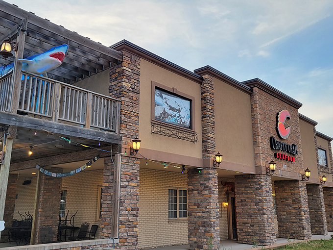 Crafty Crab with shark: That shark isn't just decoration&mdash;it's warning other restaurants that there's a new seafood sheriff in town!