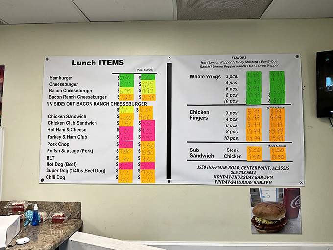 Da Sandwich Shop's colorful menu board &ndash; where marker-written prices signal handcrafted deliciousness awaits.