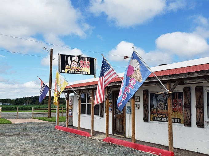 This rustic roadside stop looks like it was plucked from a BBQ fairy tale. Trust me, the burgers live up to the storybook setting.