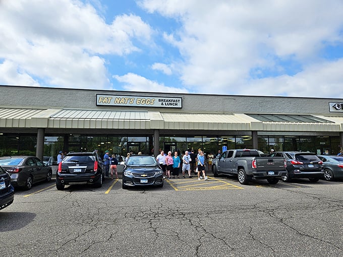 The line outside Fat Nat's isn't just people - it's a breakfast support group waiting for their next life-changing omelet fix.