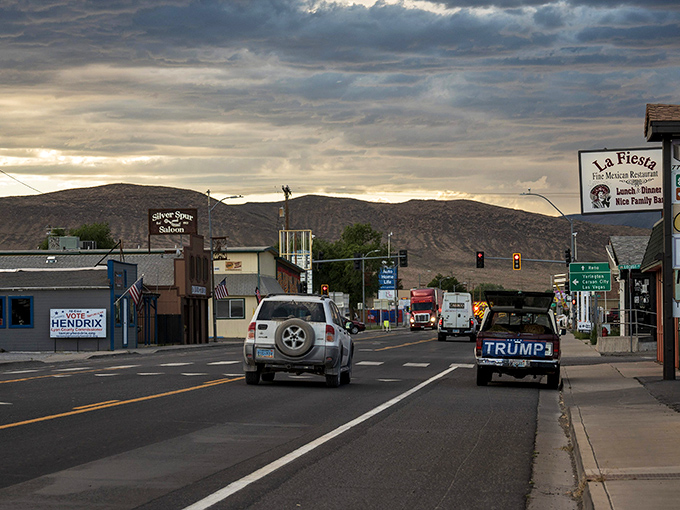 In Fernley, the highway stretches toward mountains that look painted against that famous Nevada blue sky.