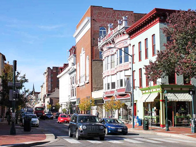 Brick buildings line Hagerstown's streets like old friends gathering for a reunion, colorful awnings nodding in the breeze.