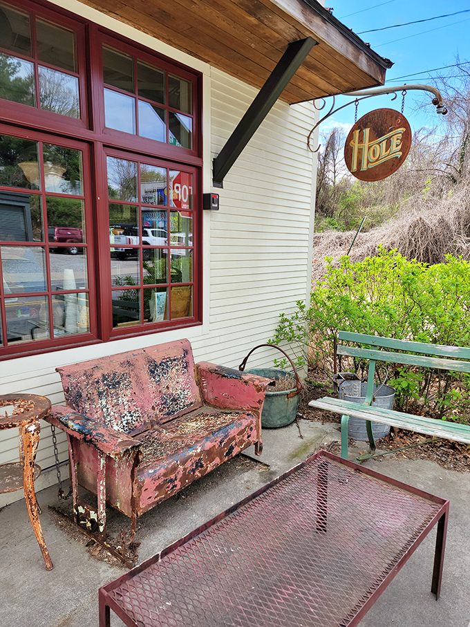 That weathered bench outside Hole Doughnuts has heard countless "mmms" and "oh my gods" from satisfied customers.