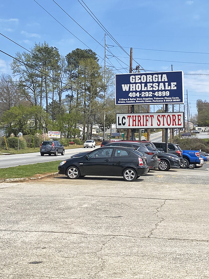 That roadside sign promises wholesale deals inside. Like finding a secret passage to bargain town that everyone else drove right past.