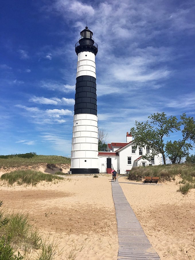 Standing tall since 1867! Big Sable Point Lighthouse guards Lake Michigan's shores like a faithful sentinel in a striped uniform.