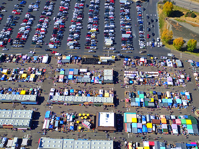From this bird's eye view, you can almost hear the cheerful haggling. A small city of tents where one person's castoffs become another's treasures.