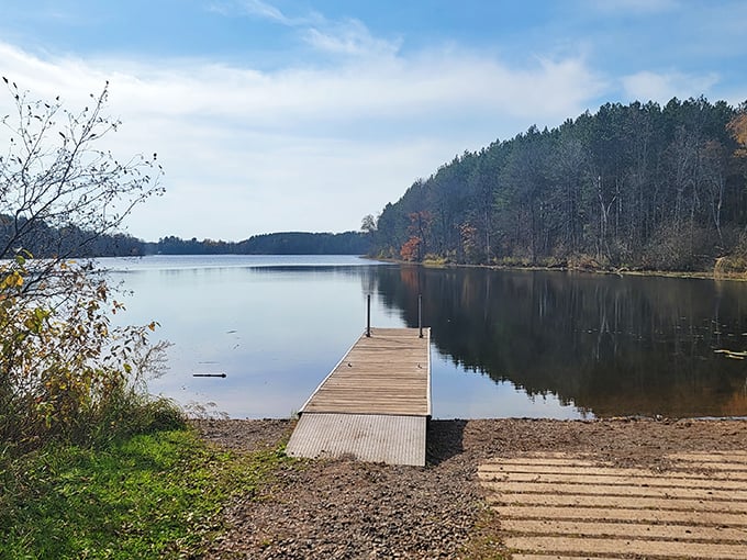 Mirror-like waters at Moose Lake reflect the sky so perfectly, you'll wonder which way is up. Serenity, found.