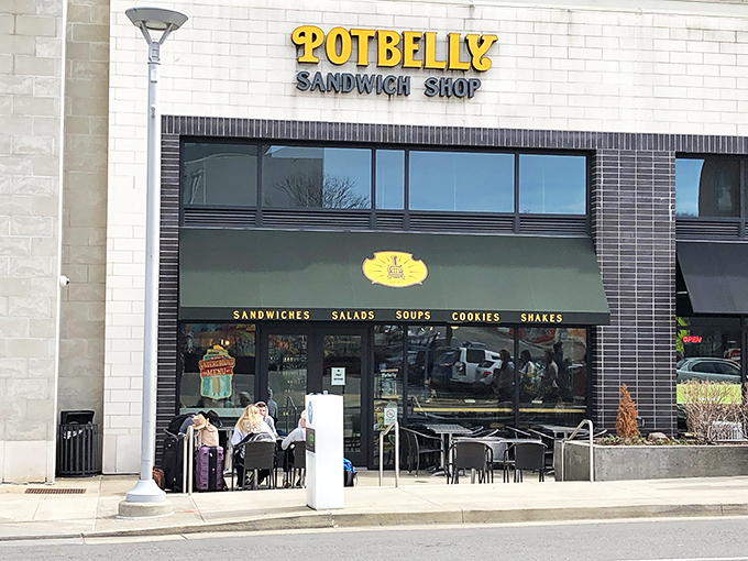 The sidewalk seating isn't just convenient&mdash;it's front-row tickets to the best show in town: you vs. a sandwich that means business.