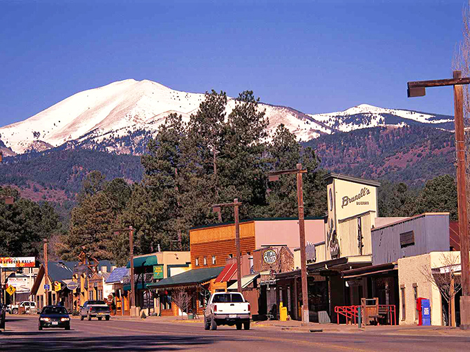 Sierra Blanca peak watches over Ruidoso like a snow-capped guardian, offering affordable mountain living with a million-dollar backdrop.