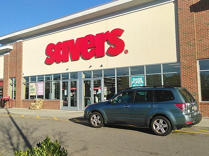 Even the shopping carts at Savers seem excited about the bargain-hunting journey that awaits inside.
