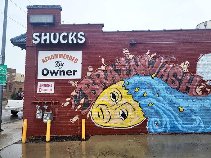 Shucks Fish House: Bold colors and whimsical art announce a place that takes its seafood seriously but keeps the atmosphere delightfully casual. 