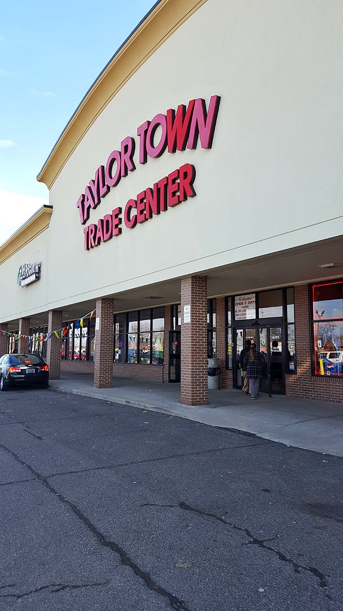 The unassuming entrance to Taylor Town hides a labyrinth of vendor booths inside. Like finding a secret passage to Bargain Wonderland!