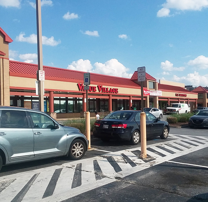 Value Village's storefront stands proudly like a bargain beacon in the shopping center skyline.